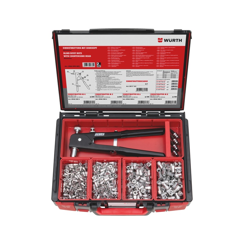 Set rivetti filettati testa svasata alluminio 605 pezzi Sysko - Würth ...