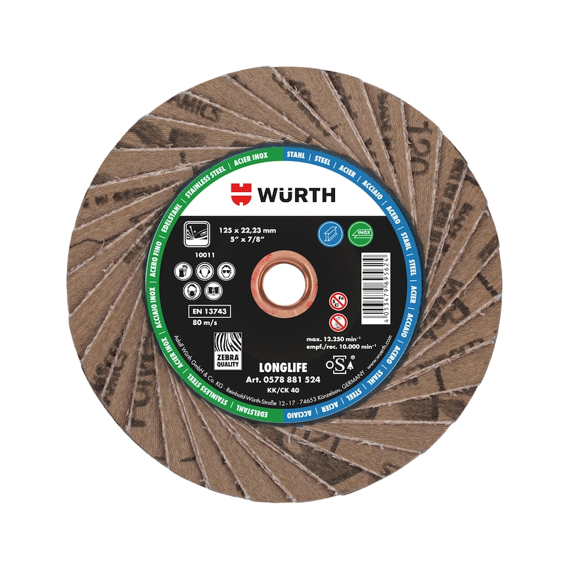 Lamella flap disc Longlife st/sst fillet seam