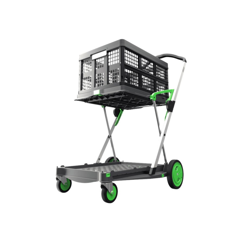 CLAX folding trolley, platform trolley with two levels, green, complete ...