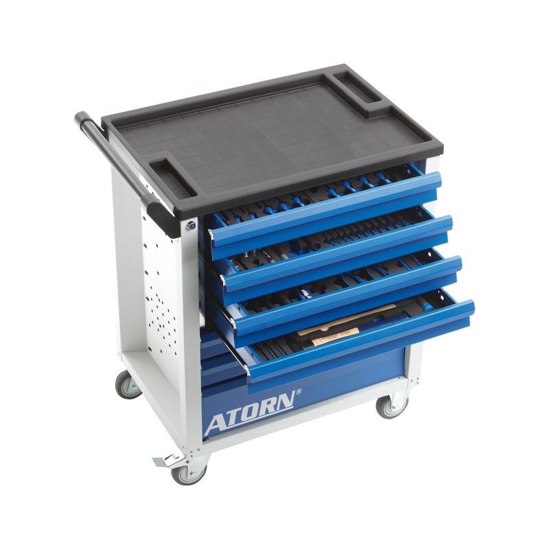 ATORN tool trolley, RAL 7035/5010, 7 fully-extending drawers, 7 hard ...