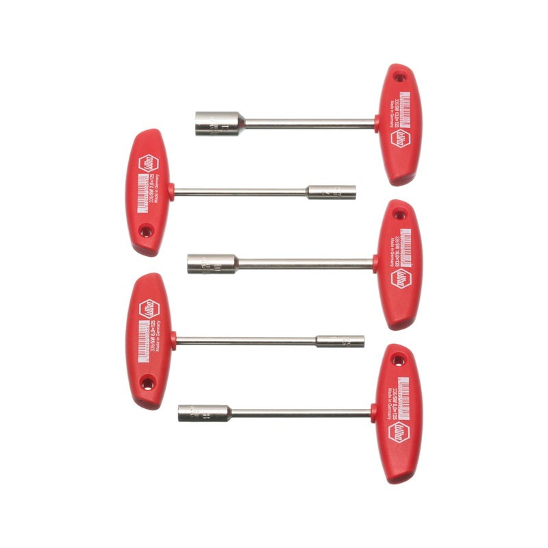 WIHA hexagonal socket spanner set, 5 pieces, 6–13 mm with T-handle