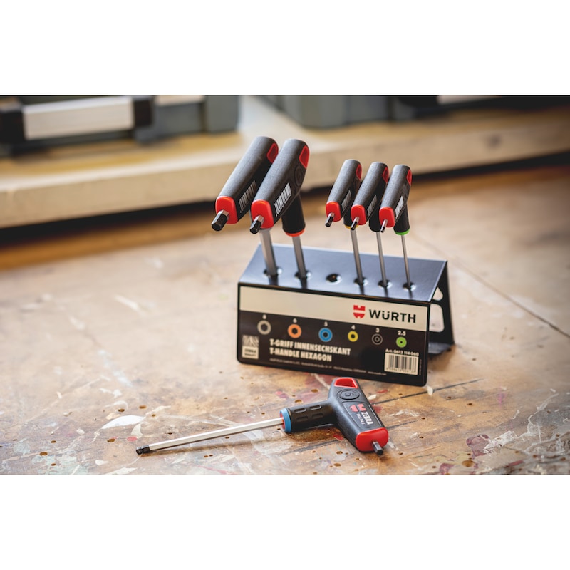 Jeu tournevis 2C 6 pans mâle poignée T avec rack métal 6 p. pour ...